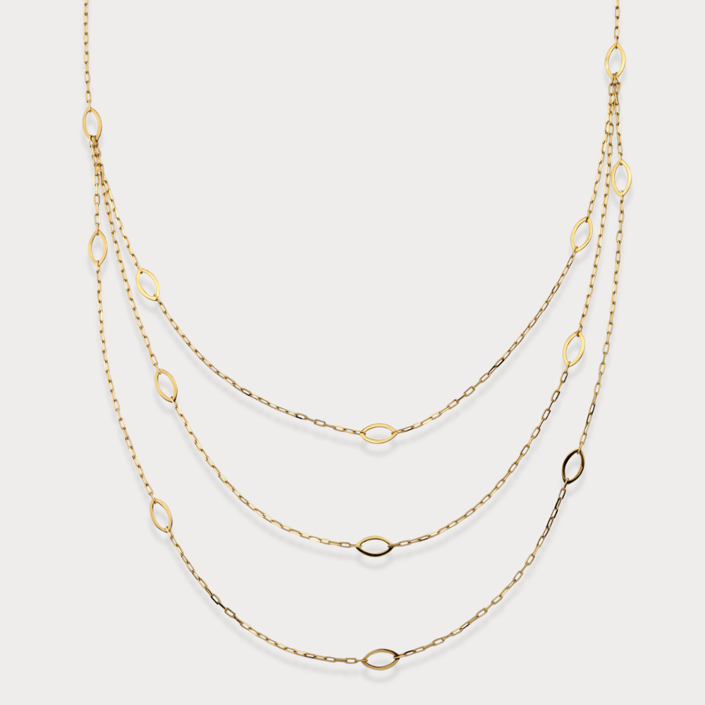 Triple Layered Chain Necklace in 14K Solid Gold – OrenaJewelry