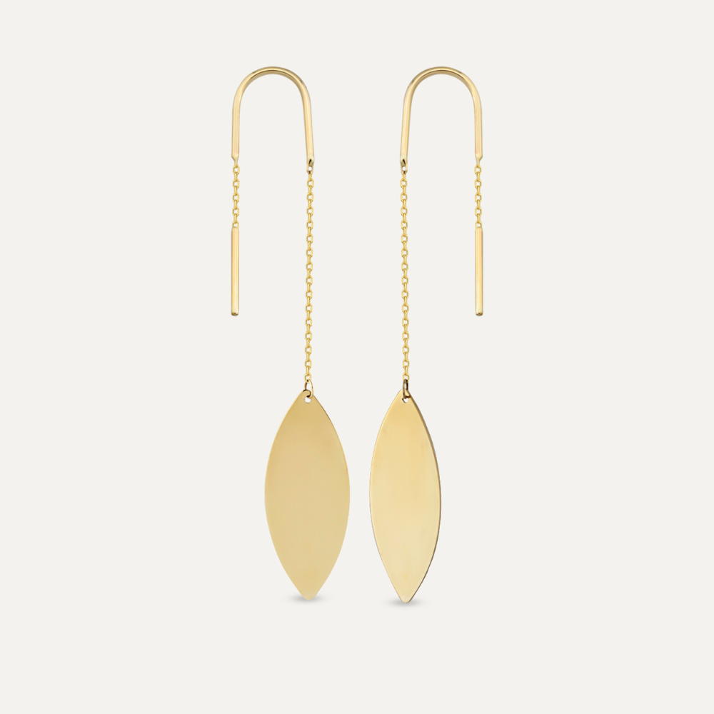 Oval Threader Chain Earrings in 14K Solid Gold – OrenaJewelry